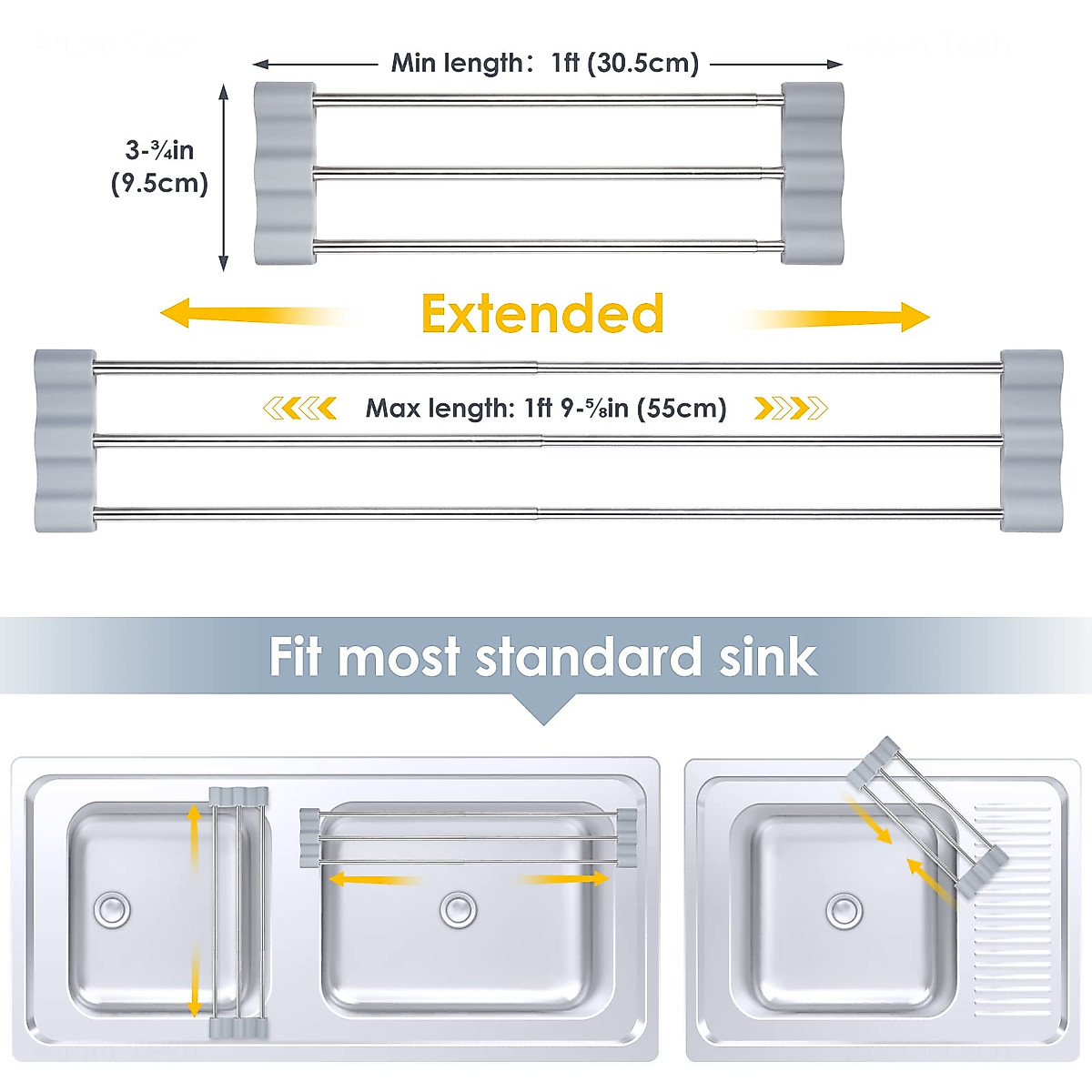 Tomorotec Sponge Brush Dish Rag Holder Multifunctional Telescopic Sink Rack for Bottle and Brushes Storage Over The Sink Dish Drainer