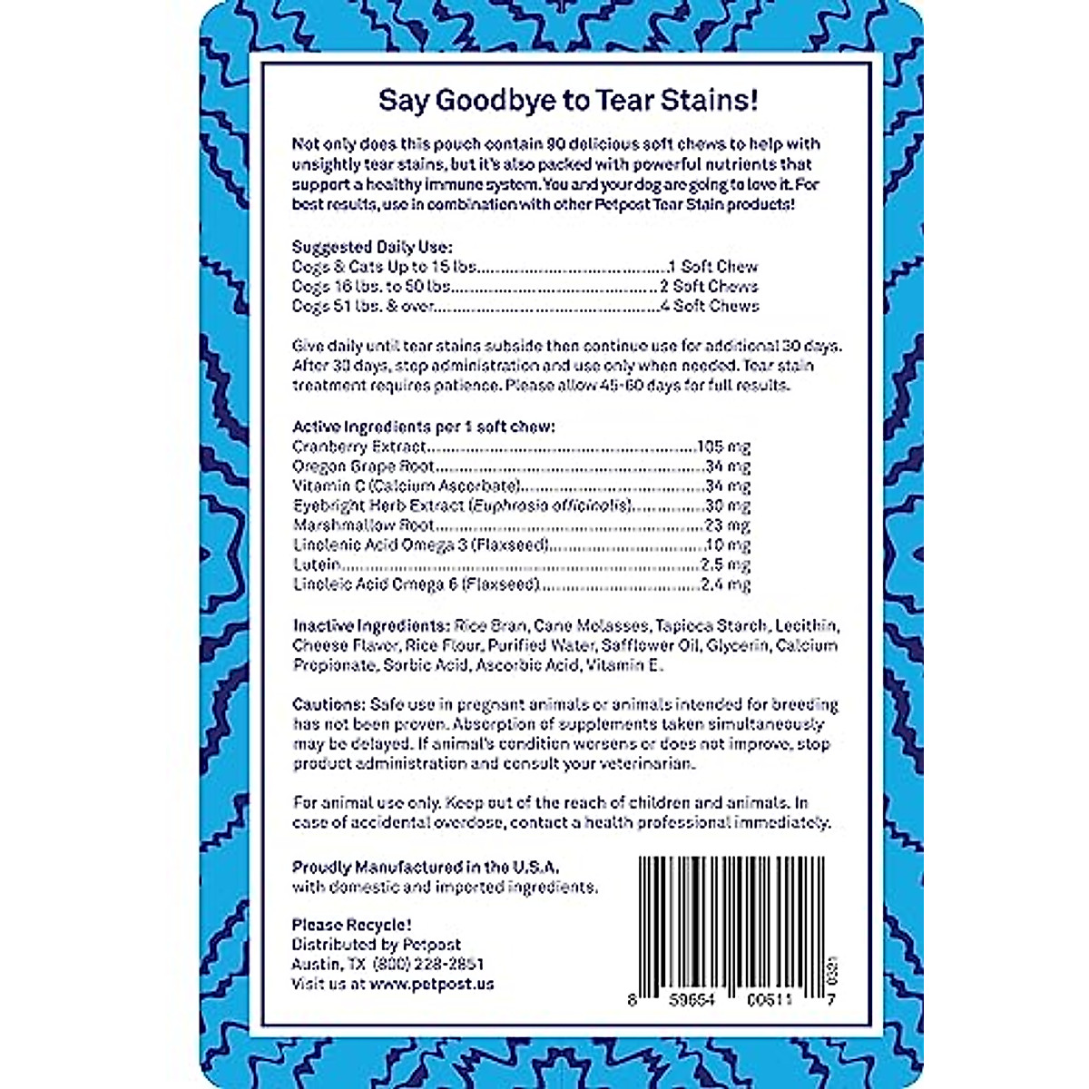 Petpost | Tear Stain Remover Soft Chews - Delicious Eye Stain Supplement for Dogs - Natural Treatment for Tear Stains on Dogs (90 Chews)