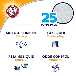 Arm & Hammer for Dogs Puppy Training Pads with Attractant | New & Improved Super Absorbent, Leak-Proof, Odor Control Quilted Puppy Pads with Baking Soda | 25 Count Bulk Wee Wee Pads,White
