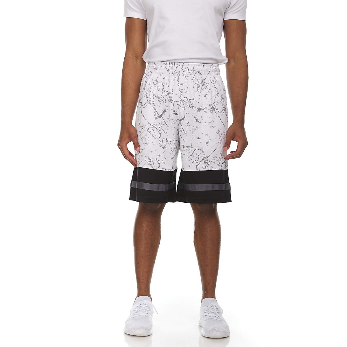 Spalding Mens Max Performance Basketball Short with 10" Inseam, White/Black, S
