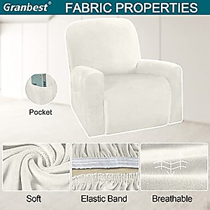 Granbest Velvet Plush Recliner Chair Cover High Stretch Recliner Slipcover Furniture Protector with Pockets(Creamy White)