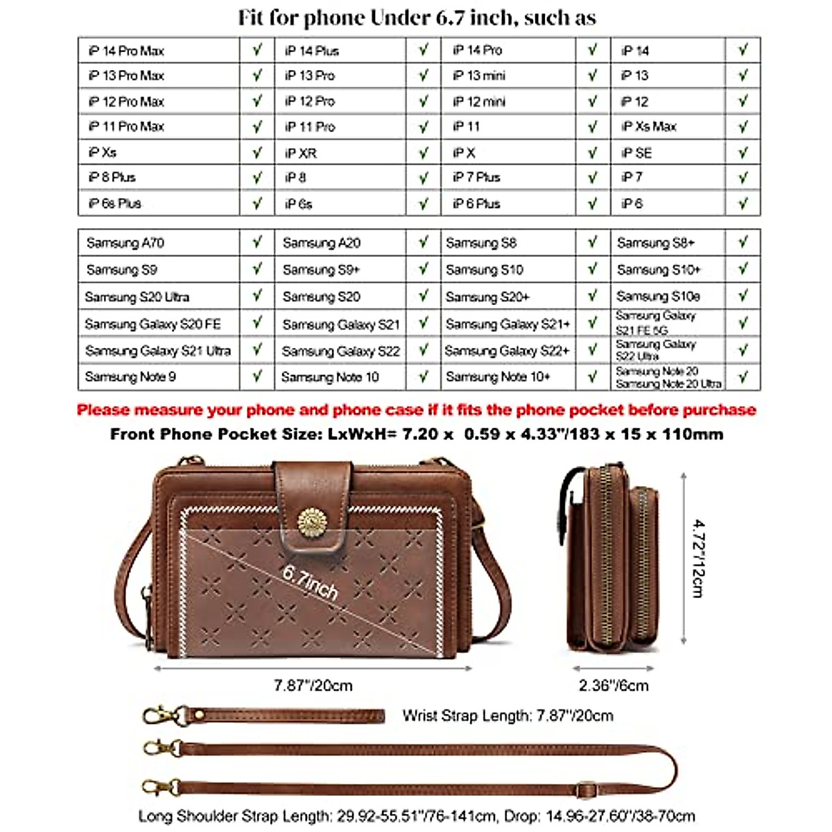 S-ZONE Crossbody Cell Phone Purse Wristlet Wallets for Women RFID Blocking Phone Wallet with 2 Straps