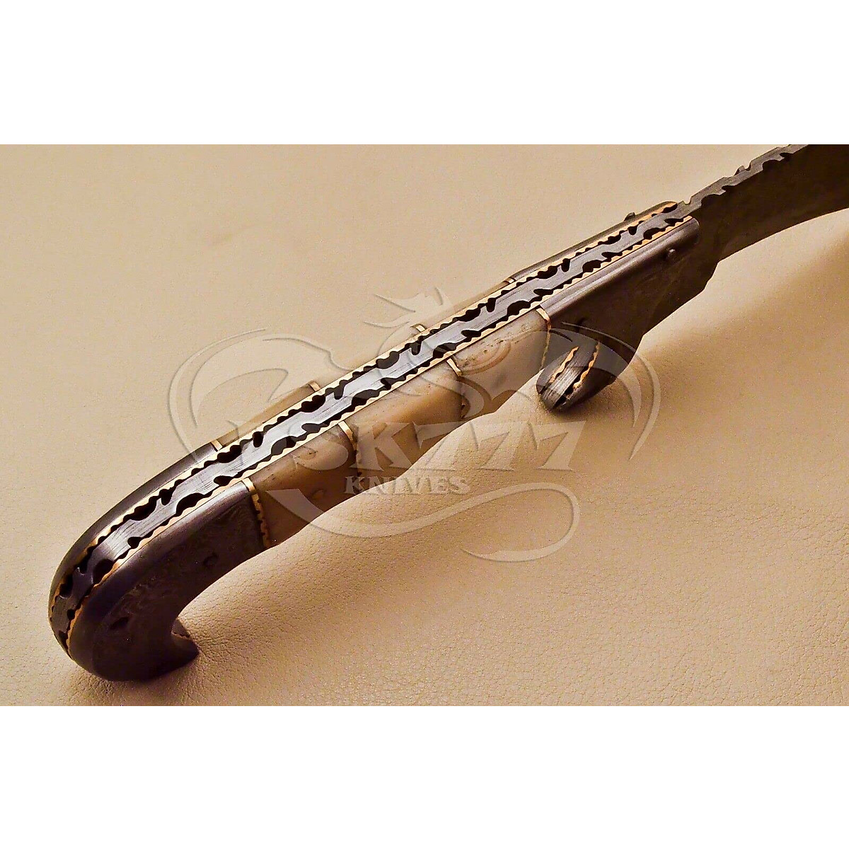 NoonKnives: 18 "Hand Made Damascus Steel Collectible kopis/sword/Bowie/Knife Handle Brass spacer (bone)