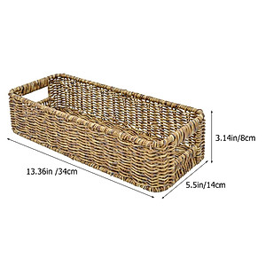 BESTonZON Plastic Woven Storage Basket Rattan Kitchen Cutlery Holder Stand Silverware Basket Kitchen Utensil Drawer Organizer Farmhouse Serving Basket for Kitchen Office