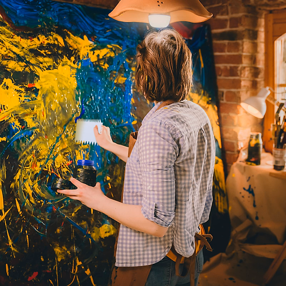 craftshou Multifunction Acrylic Pouring Swipe Tools,14 Pcs Paint Scrapers Plastic Paint Swipe Accessories for Acrylic Painting Technique