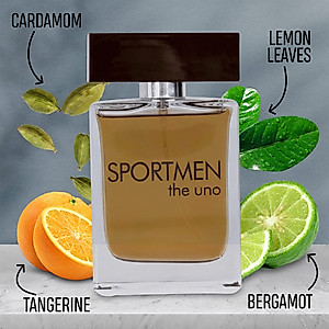 NovoGlow Sportmen the Uno for Men - 3.4 Fl Oz Eau De Parfum Spray - Long Lasting Warm Spicy & Woody Scent Smell Fresh & Masculine All Day Includes Carrying Pouch Gift for Men for All Occasions