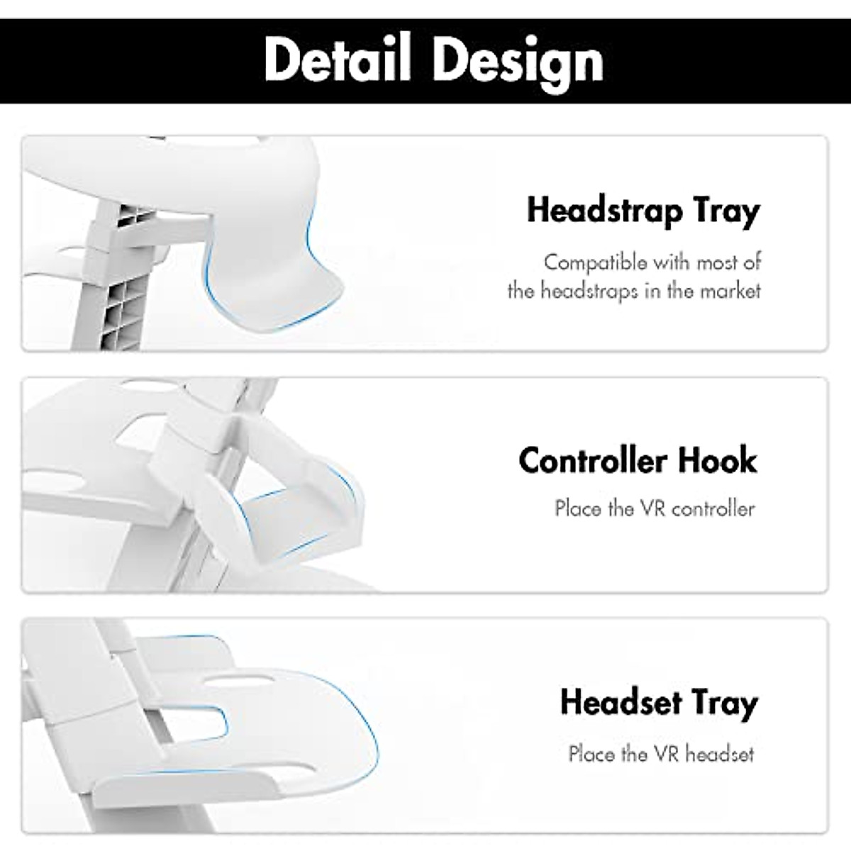 AMVR VR Stand for Quest 2, VR Headset and Touch Controllers Display Holder for Quest 2, PSVR 2, Quest, Rift, Rift S or Valve Index (White, Just VR Stand)