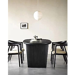 NIUYAO Modern Solid Oval Table with Double Pedestal, Natural Black Wood Top Table Simplicity Wabi-sabi Style Furniture for Dining Room Kitchen Leisure Coffee Table -55" L x 27.5" W x 29.5" H