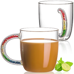 Aquach Large Glass Mugs Set of 2, Each 20oz Capacity with Handle Clear Glass Coffee, Tea, Beverage Cups