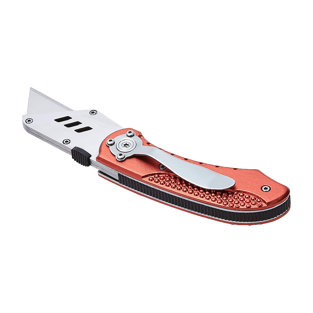 Amazon Basics Folding Utility Knife, Lightweight Aluminum Body, Red