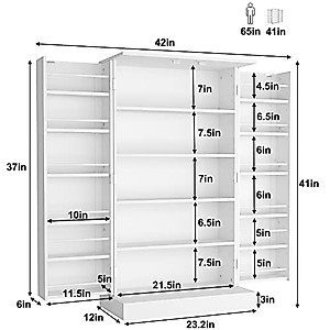 HOMEFORT 41" Kitchen Pantry Cabinet, Storage Cabinet with 6 Adjustable Shelves, Space Saving Cupboard Cabinet for Kitchen, Garage, Pantry, Office, Patio