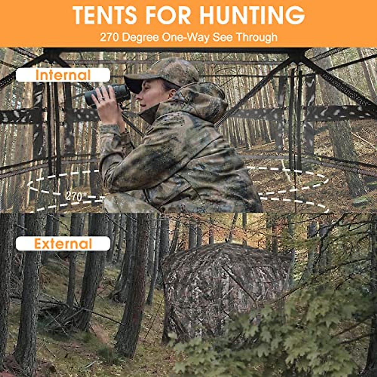 XProudeer Hunting Blind See Through Ground Blinds with 270 Degree,2-3 Person Pop Up Portable Hunting Blinds with Chair,Camouflage Hunting Tent for Deer & Turkey Hunting