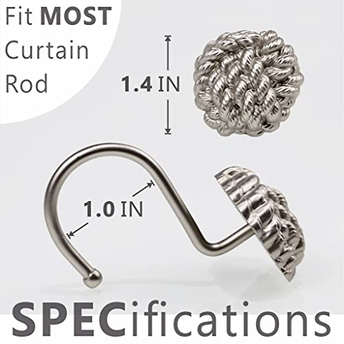 Decorative Shower Curtain Hooks Rings: PopKozzi Rust Proof Matte Nickel Metal Shower Curtain Rings - Boho Nautical Silver Shower Curtain Hangers for Bathroom - Set of 12