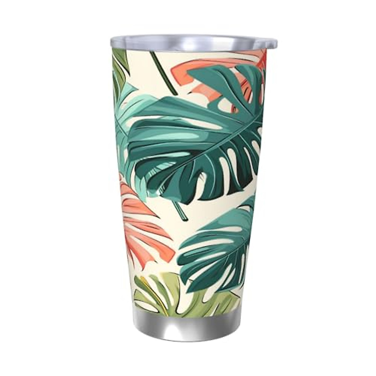 AYCZN Red Green Palm Leaves 20 OZ Tumbler Stainless Steel Travel Coffee Mug, Tropical Jungle Insulated Water Bottle with Lid and 2 StrawsLeakproof Thermal Cup