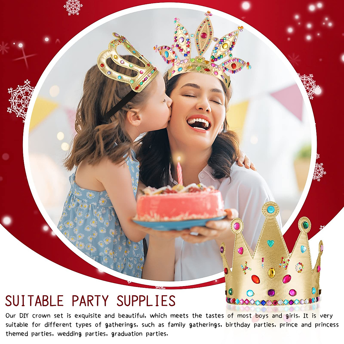 Civaner 17 Pcs Princess Party Crowns Set Princess Party Favors DIY Crown for Kids Supplies Tiaras Making Kit with Diamond Stickers Princess Party Supplies(Gold)