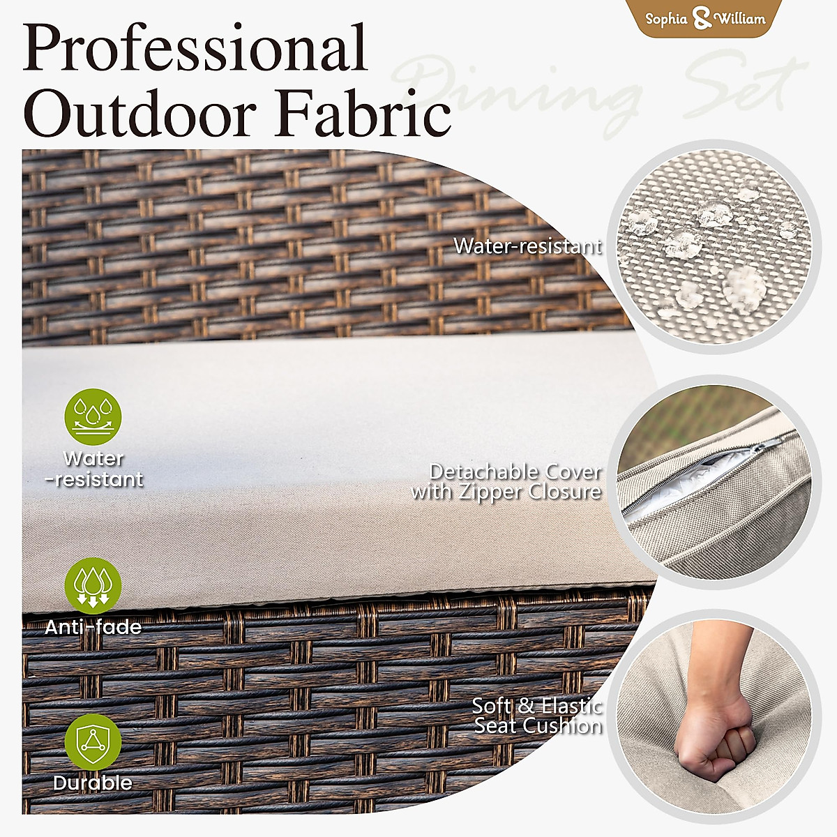 Sophia & William 9 Pieces Expandable Patio Dining Set for 8, Metal Patio Table and Rattan Wicker Chairs Set, All Weather Rectangular Outdoor Dining Table and Chairs for Backyard Garden Porch Deck