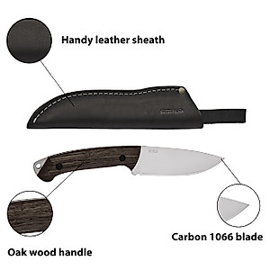 BPS Knives Savage Bushcraft Knife Full Tang Camping Knife with Leather Sheath Carbon Steel Knife, Outdoor Fixed Blade Knife, Bush Survival Knives Gift for Men, Camp Gear
