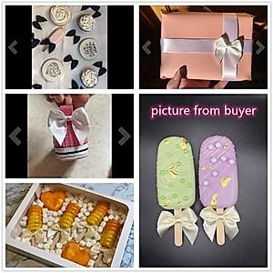 Briefix 25 Pieces Mini Satin Ribbon Bows with Removable Sticky Gel Pads (White)