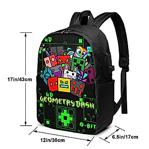 Cute-Ge-Ometry USB Backpack 17 in Shoulders Bags Laptop School Knapsack Daypacks Travel Women Men