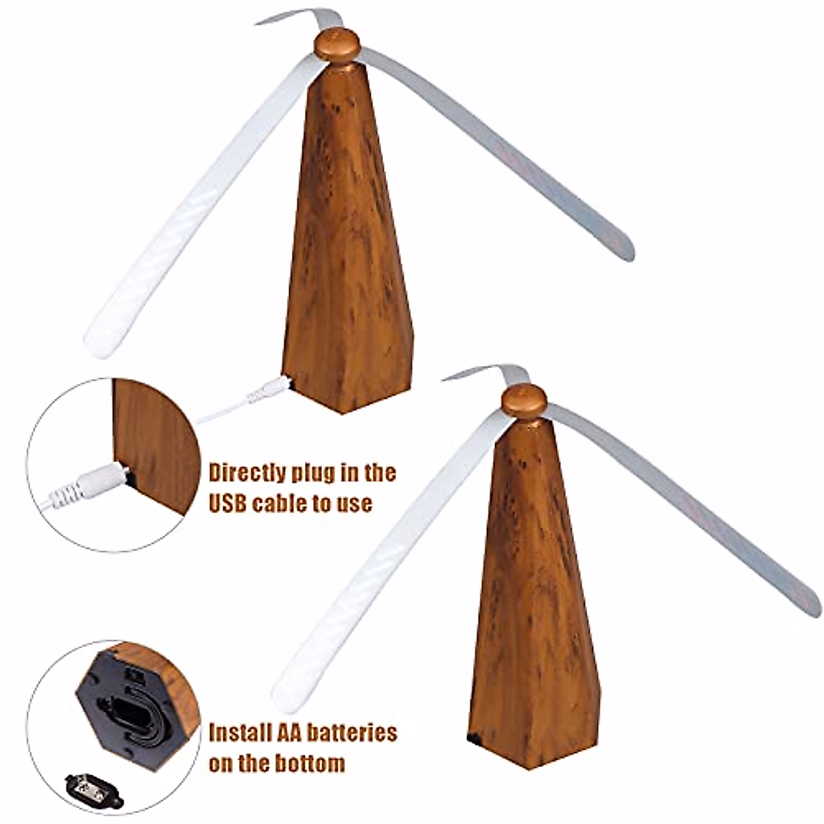 PIAOPIAONIU 3 PCS Fly Fan for Tables Fan Fly Portable Wood Grain Table Fan,for Outdoor