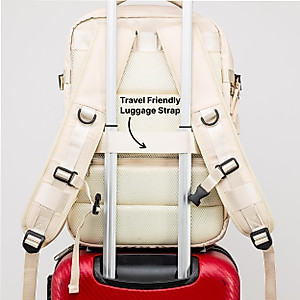 (Not Made In China) Travel Backpack For Men and Women, Airline Approved Carry On Bag w/Shoe Compartment, Holds 15.6" Laptop Computer, USB Charging Port (Amerigo, Beige,1 Pack)