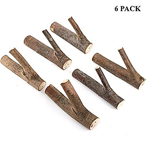 DEAYOU 6 Pack Wood Wall Hooks, Tree Branch Real Wooden Hooks for Hanging, Adhesive Farmhouse Rustic Hat Coat Hooks Wall Stickers for Towels, Bags, Scarves, Keys, Decoration (Width 0.8"-1.2")