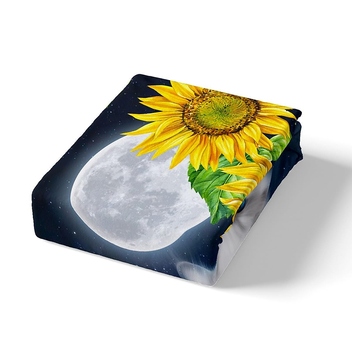 Cute Cat Duvet Cover Set Twin Size,Starry Sky Moon Night Comforter Cover Sunflower Bedding Set 2Pcs for Kids Girls Boys Woman Room Decor,Lovely Pet Animals and Plants Quilt Cover,1 Pillowcase
