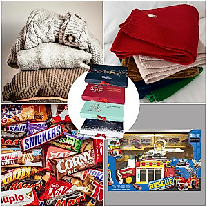 ARTLYMERS Christmas Gift Boxes with Lids, 24 Pack Gift Boxes and Red Ribbon Christmas Themed Pattern Small Gift Boxes for Christmas Presents Gifts Easy Assemble