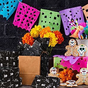 Bolsome 100 Sheets 20 × 14 Inches Halloween Tissue Paper for Gift Packaging Black White Dancing Skeleton Patterned Tissue Paper for Halloween Trick or Treat Party DIY Craft