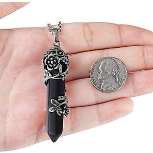 Crystal Necklaces for Women, Flower Wrapped Black Obsidian Crystal Point Pendant Necklace, Healing Crystal Stone Necklace for Spiritual