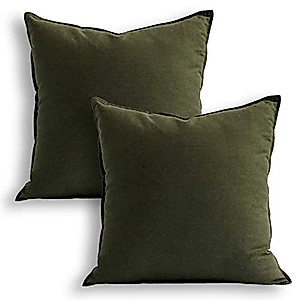 Jeanerlor Pack of 2 24 x 24 Inch Cotton Linen Soft Soild Decorative Square Throw Pillow Covers Green Cushion Case Set for Bedroom/Sofa/Car 60 x 60 Cm,Olive Green