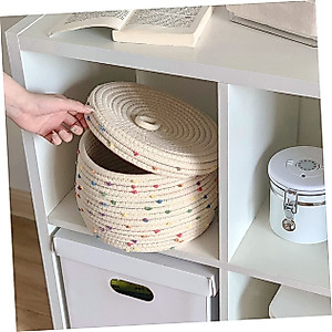 CHILDWEET Rope Storage Basket Round Storage Basket Small Baskets for Shelves Laundry Basket Woven Round Rattan Boxes Woven Storage Bin Rattan Storage Baskets Home Supplies Bedroom Organizer