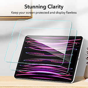 ESR 2 Pack Screen Protector for iPad Pro 12.9 (2022/2021/2020/2018, 6th/5th/4th/3rd Generation), Tempered-Glass Film with Alignment Frame, Anti-Scratch, Face ID & Apple Pencil Compatible, HD Clarity