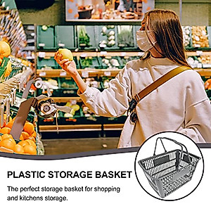 ULTECHNOVO Shopping Basket, 20L Gray Plastic Shopping Basket with Handles Market Grocery Retail Store Supplies Handheld Basket