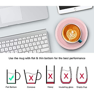 BESTINNKITS Smart Coffee Set Auto On/Off Gravity-Induction Mug Office Desk Use, Candle Wax Cup Warmer Heating Plate (Up to 131F/55C), 14oz (Pink Set)