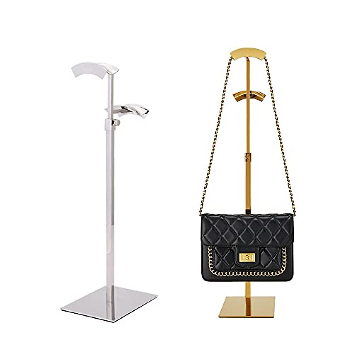 NA Stainless Steel high-Low Hanging Bag Rack Adjustable Hanging Bag Display Rack Double Head Bag Support Bag Display Rack Custom Snapshot