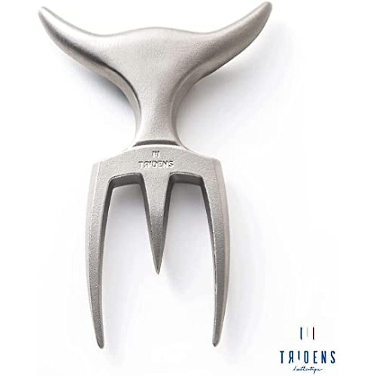 Tridens Hand Finished Ergonomic Vintage Brute Stainless Steel Fork, 165mm / 6.5-in With Beechwood Base, 100% Made In France