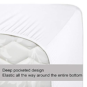 Soft Stretch Queen Size Fitted Sheet Only - Jersey Knit, Cozy T-Shirt Like & 4-Way Stretchy Snug Fit & Stay in Place, No More Slipping Off for Mattress (Deep: 5"-16") - White, Queen