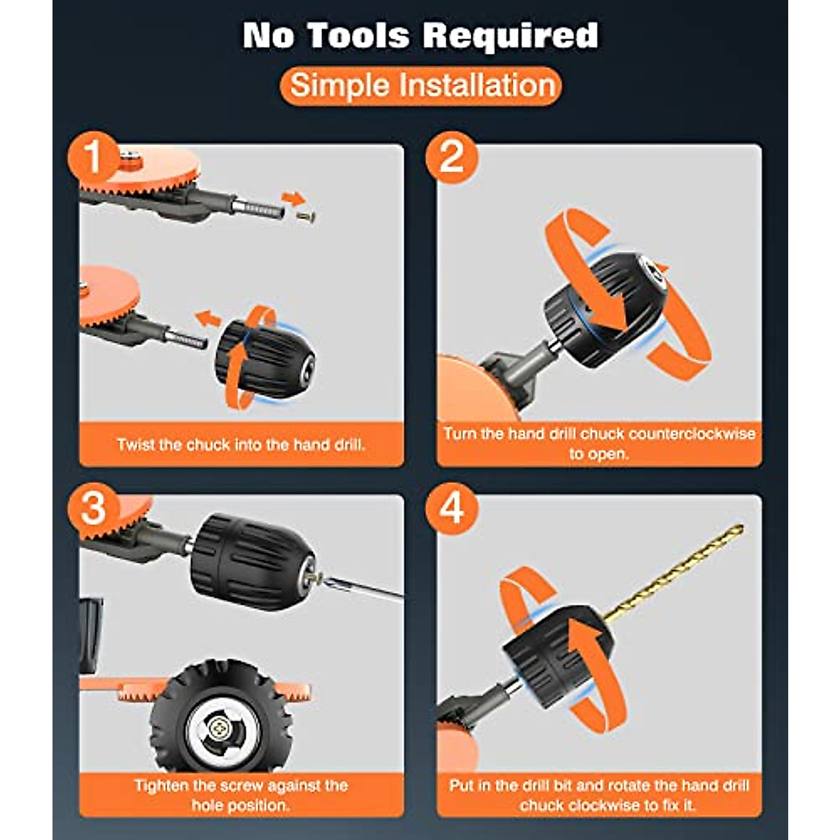 Housolution Hand Drill, Powerful 3/8 inches (1-10mm) Capacity Hand Drill Manual with Precision Keyless Drill Chucks, Cast Steel Manual Drill with 13Pcs Drill Bit Set for Wood Plastic, Orange