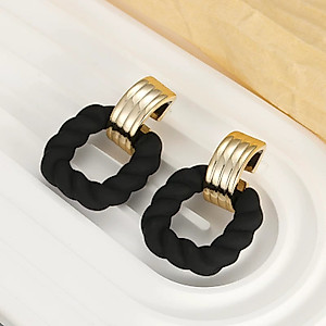 RUOFFETA Rectangle Earrings for Women, Acrylic Square Earrings Twisted Geometric Statement Earrings(Black Gold)