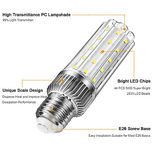 Aolang E26 LED Bulb,20W LED Corn Light Bulb 150W Equivalent 6000K Daylight White 2000LM Non-dimmable Flicker Free Ceiling Fan LED Corn Bulb for Indoor Outdoor Home Garage, 4-Pack (Daylight White)