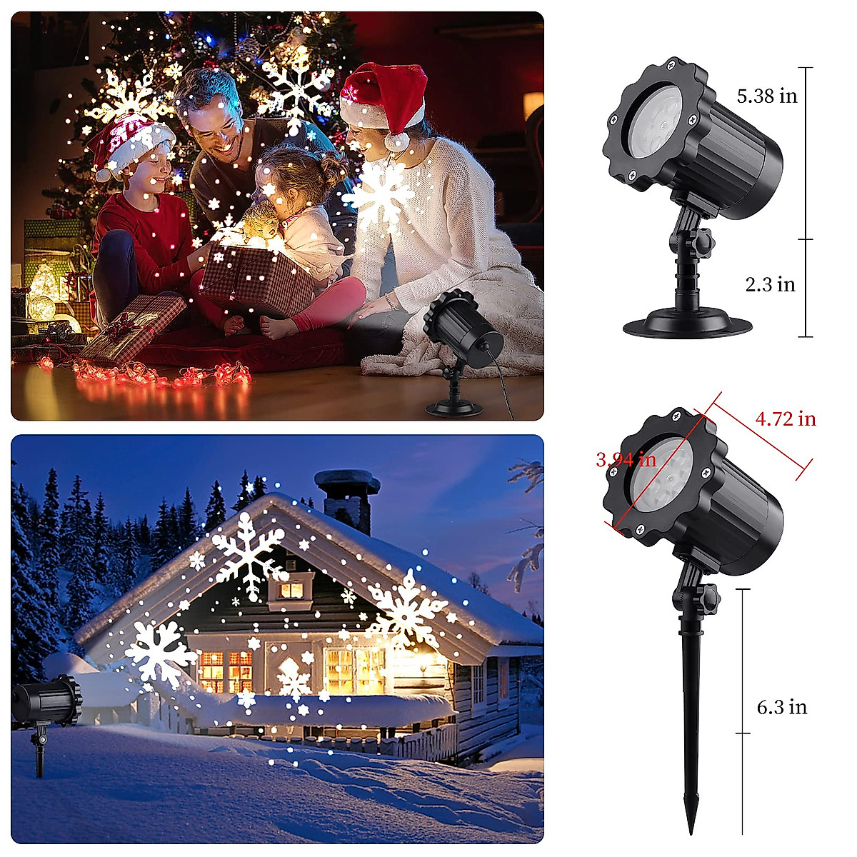 SYOND Christmas Snowflake Projector Lights Outdoor Indoor, Highlight White Snow LED Snowfall Show Projection Lamp,IP65 Waterproof Decorative Lighting for Xmas Home Party Wedding Garden Patio Landscape