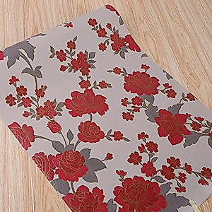 Red Vintage Floral Pattern Contact Paper Shelf Liner Self Adhesive for Cabinets Shelves Drawer Arts and Crafts Decal 17.7x78.7 Inches