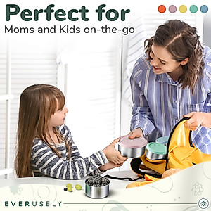Everusely Stainless Steel Containers With Lids, Stackable Toddler Snack Containers, Leak-Proof Stainless Steel Lunch Box for Kids, Metal Food Storage Containers, Bento Box for Salad, Kids Lunch Box