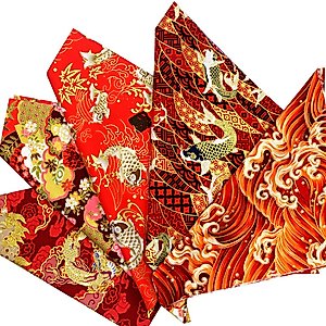 ACCOCO 5PCS Cotton Craft Fabric Bundle Squares Patchwork,20" x 20"Inch (50x50cm) Colorful Japanese Style Cotton Wrapping Cloth Squares Quilting Sewing Patchwork Fabric,DIY Scrapbooking Artcraft