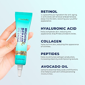 Under Eye Brightener for Dark Circles – 4 in 1 with Niacinamide, 5% Caffeine, Retinol & Peptides - Eye Cream Anti Aging for Reduce Wrinkles, Puffiness and Bags Under Eyes