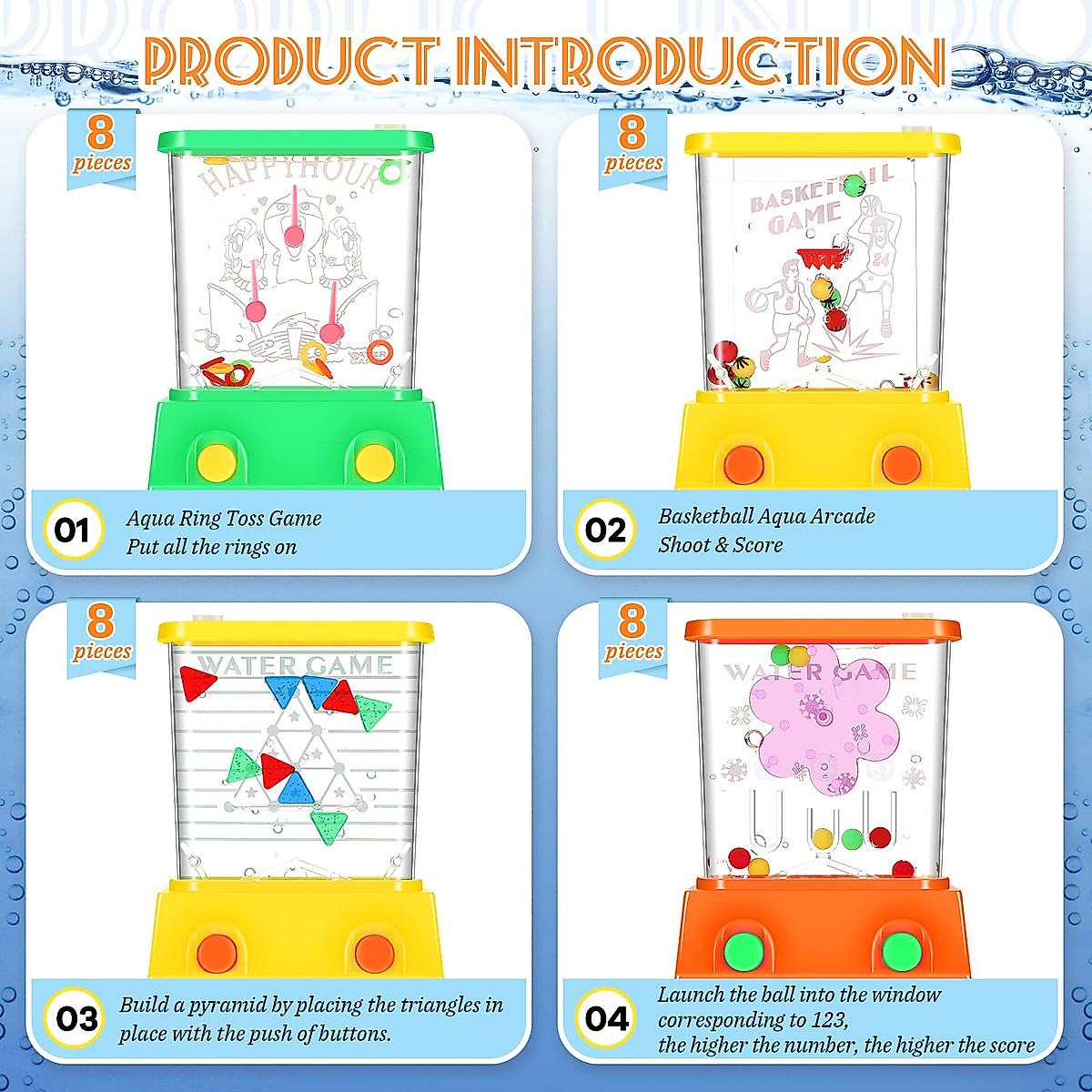 Lewtemi 32 Pcs Handheld Water Game Arcade Water Ring Mini Basketball Flower Toss Rings Handheld Fish Water Game 90s Toys Mini Retro Pastime for Party Travel Stocking without Water(Fresh Style)