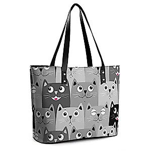 Womens Handbag Cats Pattern Leather Tote Bag Top Handle Satchel Bags For Lady