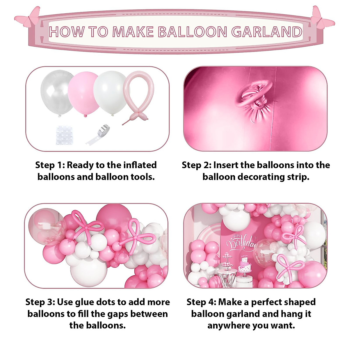 Pastel Pink and White Balloons Arch Kit, 118 Pcs Light Baby Pale Pink Bow Balloon Garland mit 18 Inch Clear Balloons*3, Macaron Pink Long Balloon as Bow Decor for Girls Birthday Baby Shower Decoration