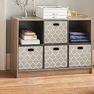 HSDT Storage Cubes Bins Fabric 13x13 Inch Brown Storage Boxes Foldable Storage Baskets Printed Cloth Collasible Storage Inserts Cube for Organizing,QY-SC01-6